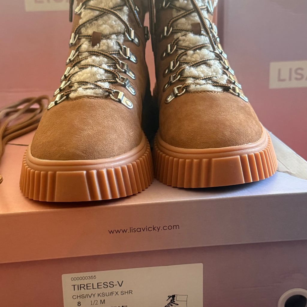 Lisa Vicky Tireless-V Sherpa Lined Hiker Boots, Cognac Suedette Women's ...